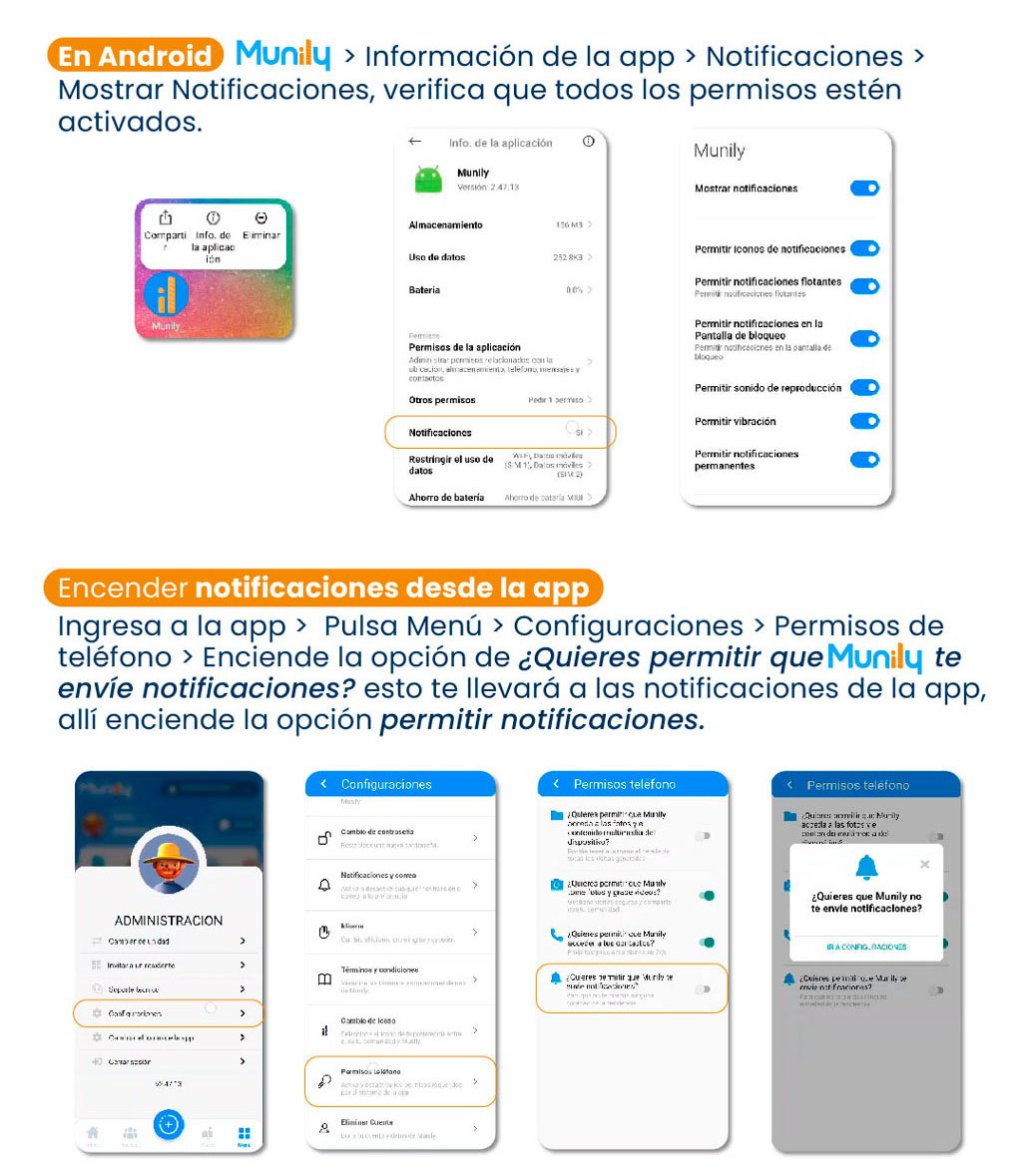 ¿Cómo activar las notificaciones de Munily en tu celular Android?